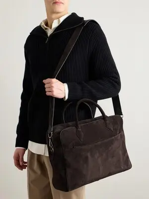 METIER Closer All Day Full-grain Leather-trimmed Suede Briefcase