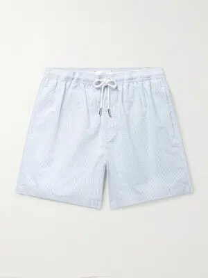 Mr P. Straight-leg Mid-length Striped Seersucker Swim Shorts - Blue