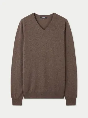 Gobi Cashmere Essential V-Neck Cashmere Sweater Cocoa
