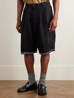 KARTIK RESEARCH Straight-leg Embroidered Linen Shorts