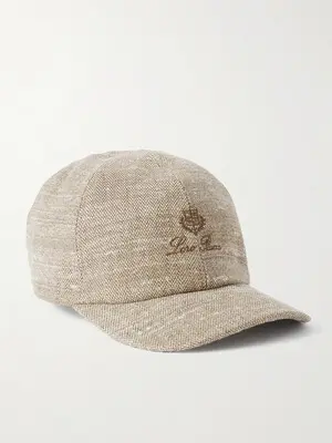Loro Piana Logo-embroidered Rain System® Linen And Silk-blend Tweed Baseball Cap - Brown