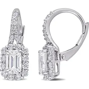 JULIANNA B. Moissanite Halo Leverback Earrings - Sterling Silver