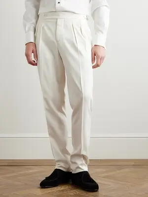 Brunello Cucinelli Straight-leg Pleated Silk-satin Tuxedo Trousers