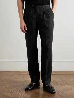 Brunello Cucinelli Slim-fit Pinstriped Linen Suit Trousers - Black
