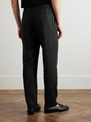 Brunello Cucinelli Slim-fit Pinstriped Linen Suit Trousers - Black
