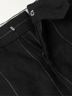Brunello Cucinelli Slim-fit Pinstriped Linen Suit Trousers - Black