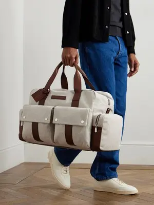 Brunello Cucinelli Leather-trimmed Canvas Weekend Bag