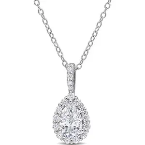 JULIANNA B. Moissanite Teardrop Halo Pendant - Sterling Silver