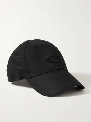 Balenciaga Cargo Distressed Logo-embroidered Baseball Cap - Black