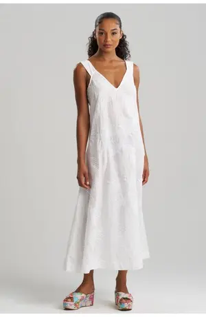 Natori Palm Maxi Cover-up Dress - White
