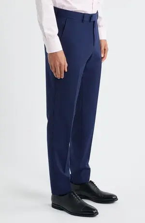BOSS Flat Front Wool Suit Pants - Open Blue