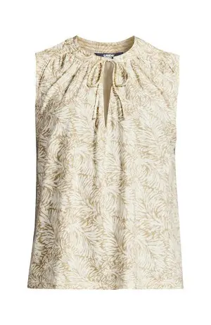 LANDS' END Linen Blend Notch Neck Swing Tank Top - Champagne Leaf Scroll