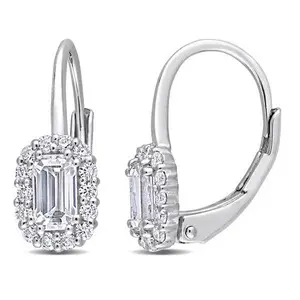 JULIANNA B. Octagon Halo Leverback Earrings - Sterling Silver