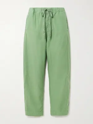 MOTHER The Drawn Half-pipe Cotton-canvas Barrel-leg Trousers - Green