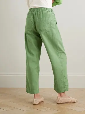 MOTHER The Drawn Half-pipe Cotton-canvas Barrel-leg Trousers - Green