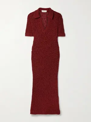 LIBEROWE Open-knit Organic Cotton-blend Maxi Dress - Red