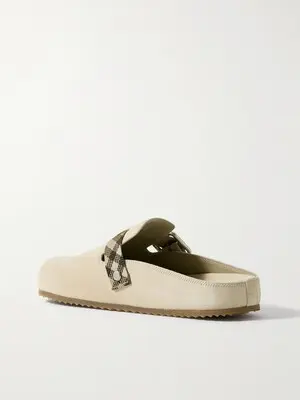 Burberry Checked Jacquard-trimmed Buckled Suede Clogs