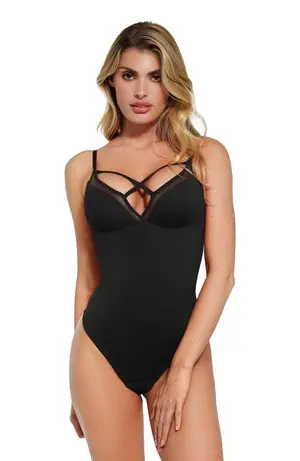 POPILUSH Shapewear Sheer Mesh Sleeveless Bodysuit - Midnight Black