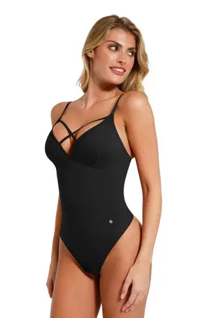 POPILUSH Shapewear Sheer Mesh Sleeveless Bodysuit - Midnight Black