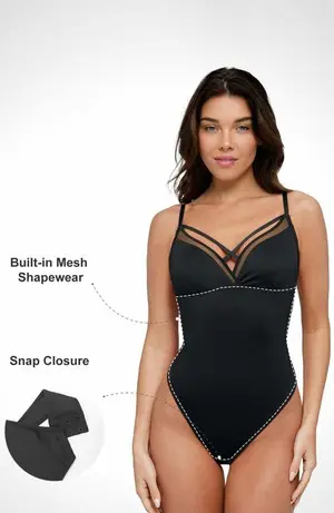 POPILUSH Shapewear Sheer Mesh Sleeveless Bodysuit - Midnight Black