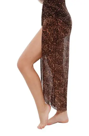 POPILUSH Bias Twist Mesh Sarong Coverup - Brown Leopard