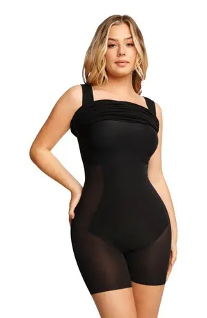 POPILUSH Modal Wide Straps Built-in Shapewear Mini Lounge Dress - Midnight Black