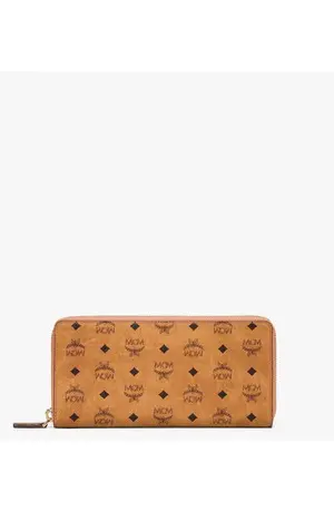 Mcm Aren Zip Around Wallet In Visetos - Cognac