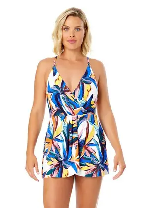 ANNE COLE Swim Dress With Skirted Bottom - Riviera Floral