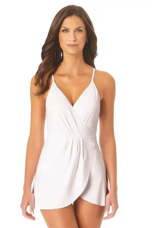 ANNE COLE Swim Dress With Skirted Bottom - White