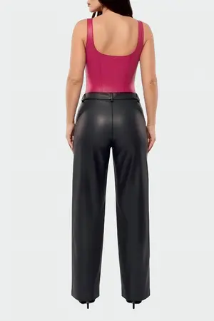 POPILUSH Faux Leather And Lace Sculpting Bodysuit - Fuchsia