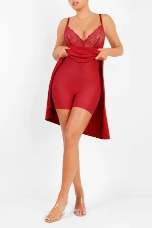 POPILUSH Shapewear Lace V-neck Maxi Slip Dress - Brick