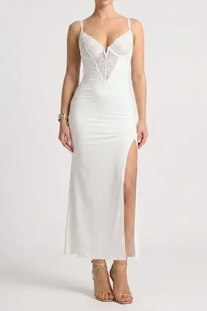 POPILUSH Shapewear Lace V-neck Maxi Slip Dress - White