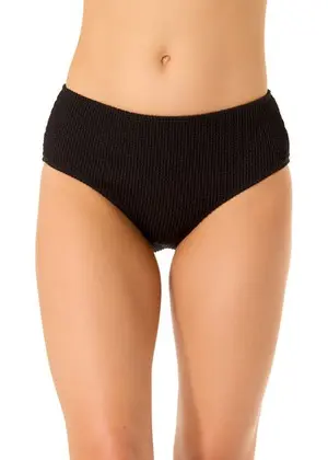 ANNE COLE Textured Mid-rise Bikini Bottom - Black