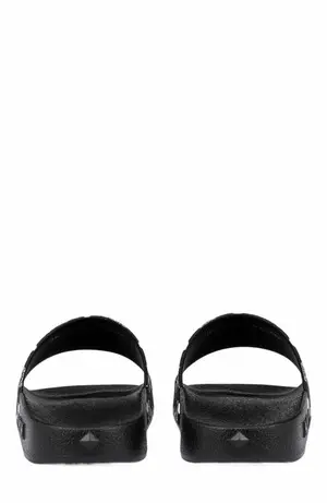 Mcm Monogram Print Rubber Slides - Black