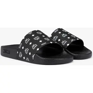 Mcm Monogram Print Rubber Slides - Black
