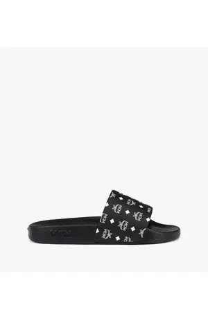 Mcm Monogram Print Rubber Slides - Black