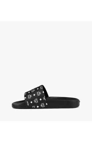 Mcm Monogram Print Rubber Slides - Black