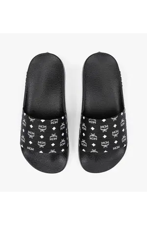 Mcm Monogram Print Rubber Slides - Black