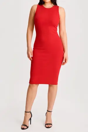 POPILUSH Shapewear Modal Tummy Control Midi Dress Cherry