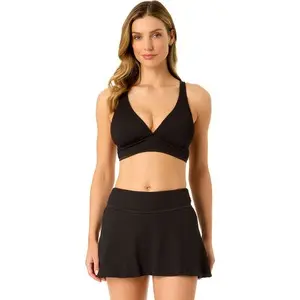 ANNE COLE Textured Shirred Bralette Bikini Top - Black