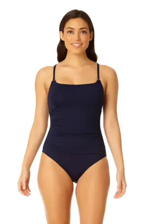 ANNE COLE Shirred Lingerie Maillot One Piece - Navy