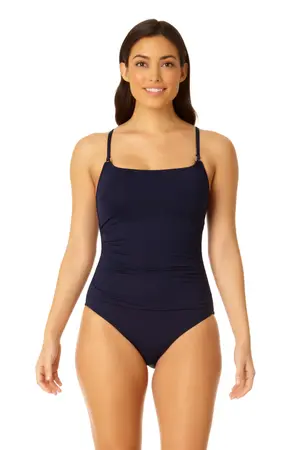 ANNE COLE Shirred Lingerie Maillot One Piece Navy