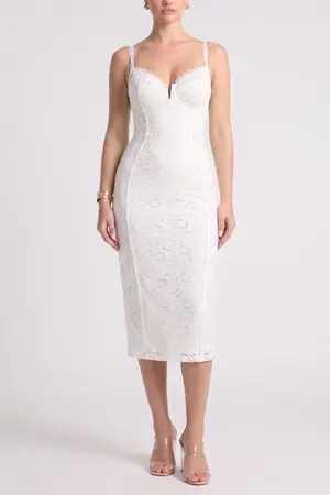 POPILUSH Shapewear All-lace Hourglass Corset Side Slit Midi Dress - Chalk