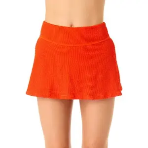 ANNE COLE Textured Skirted Swim Bottom - Paprika Flame
