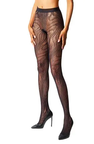 Wolford Snakeskin Net Tights - Black