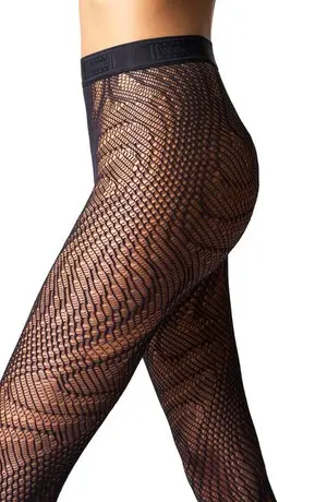 Wolford Snakeskin Net Tights - Black