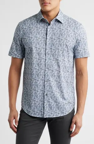 Bugatchi Miles Ooohcotton® Floral Short Sleeve Button-up Shirt Graphite