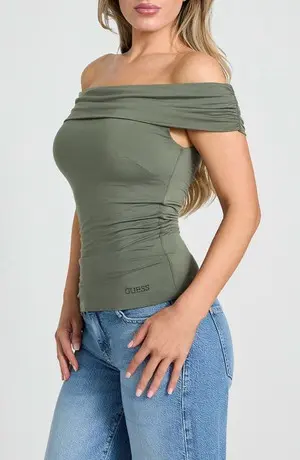 Guess Off-the-shoulder Top - Green Plant