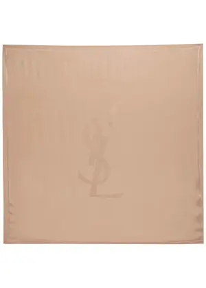 Saint Laurent Grand Logo-jacquard Silk Scarf - Beige