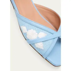 MALONE SOULIERS Perla Raffia Leather Flat Slide Sandals